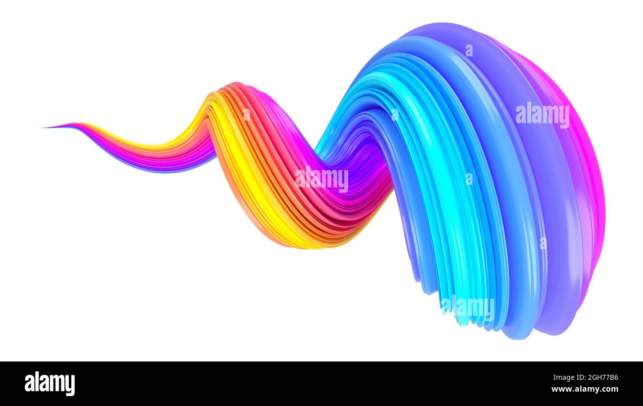 Multicolored abstract twisted brush stroke. Bright curl, artistic ...