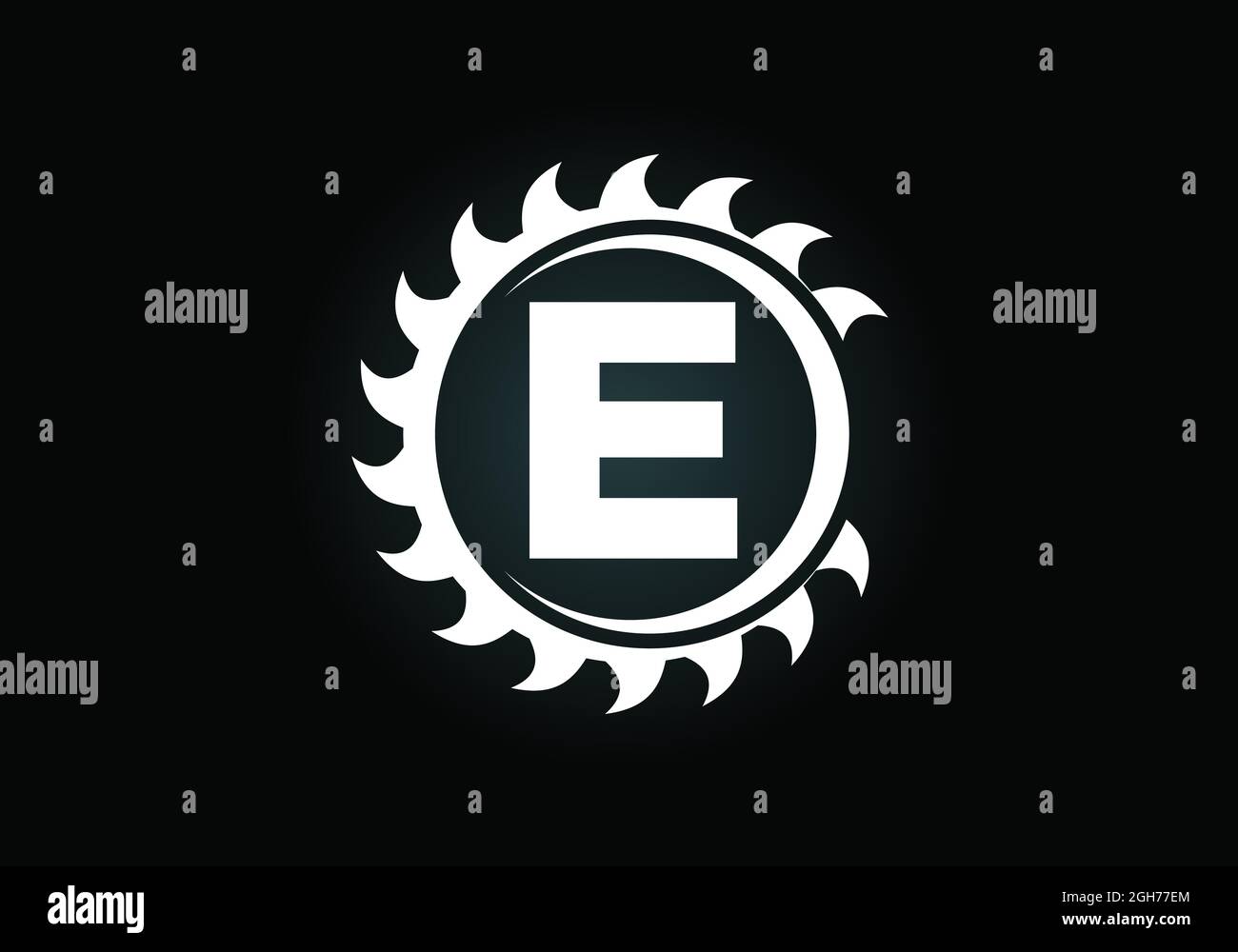 Initial E monogram alphabet with the saw blade. Carpentry, woodworking ...