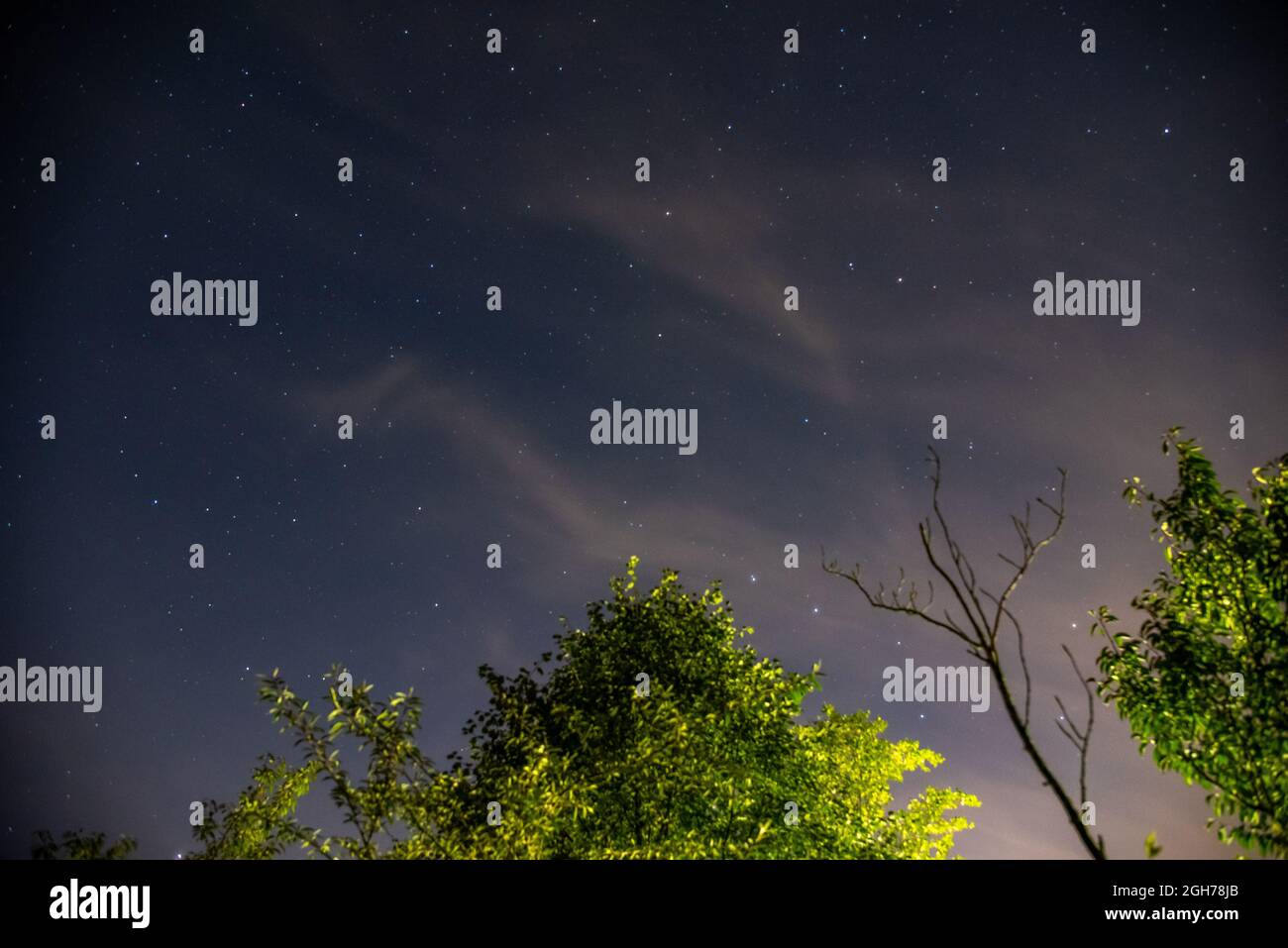 Dark night sky with visible stars and some clouds in a way Stock Photo ...