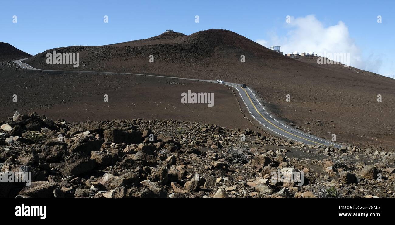 The end of the road to the summit on Mt. Haleakala on the island of ...