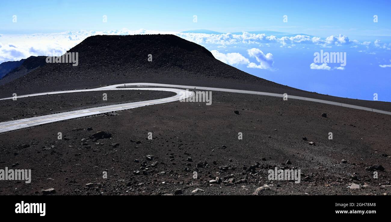 The end of the road to the summit on Mt. Haleakala on the island of ...