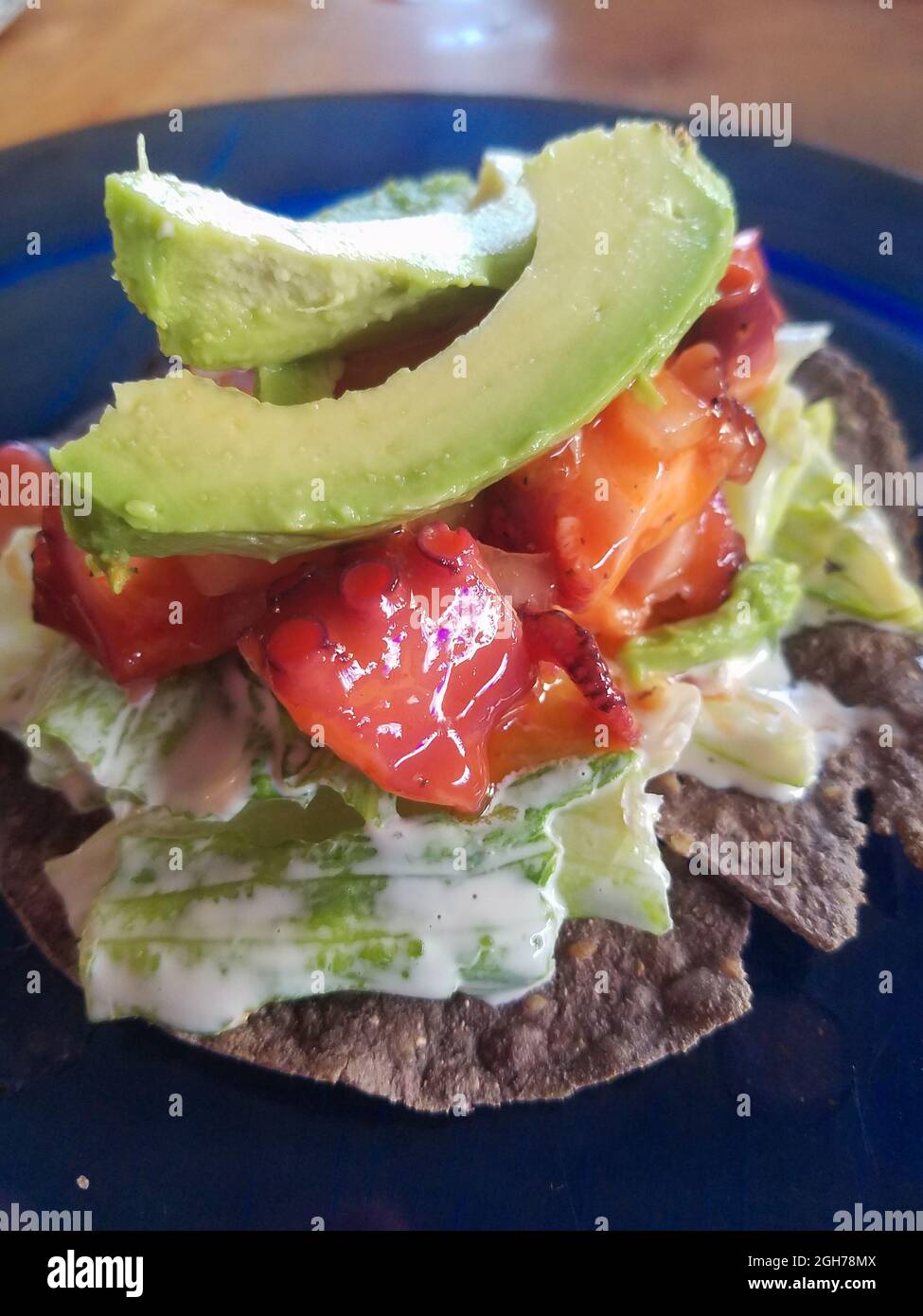Octopus Ceviche on Blue Corn Tostadas, Mexican Seafood Dish Stock Photo ...