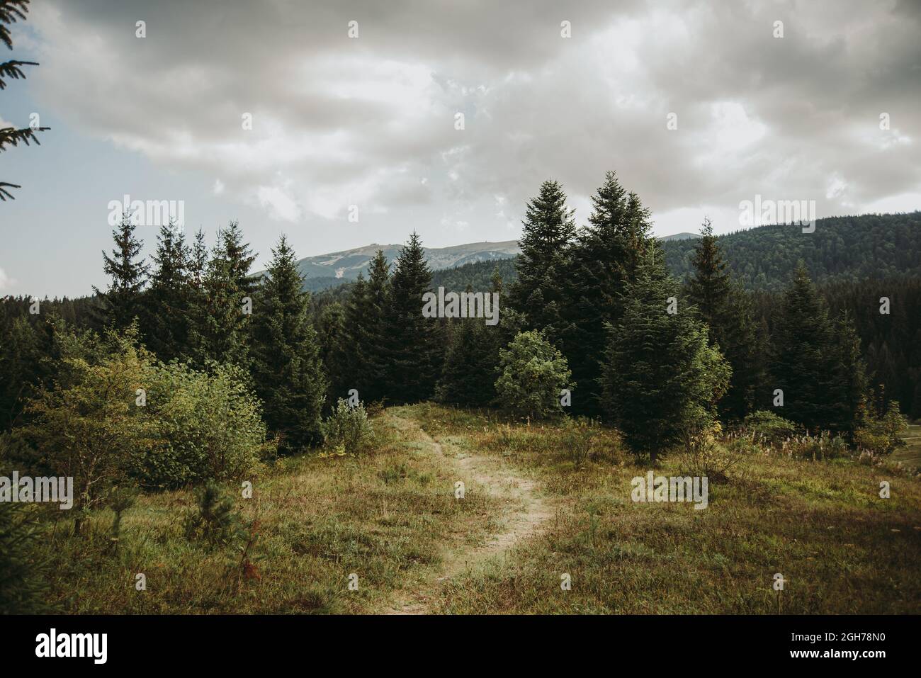 cloudy sky in the mountains with walking path Stock Photo - Alamy