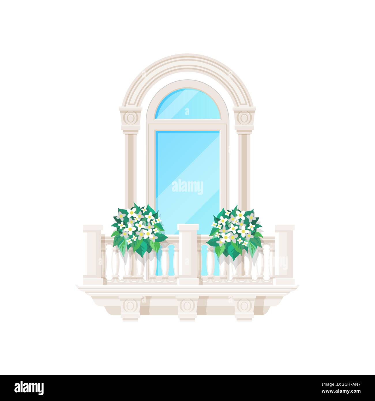 Balcony window with fence railing or banister, building architecture ...