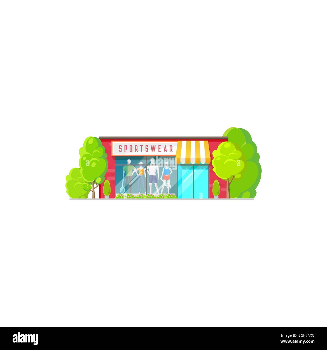 Sportswear clothing store isolated shop exterior with sportive cloth ...