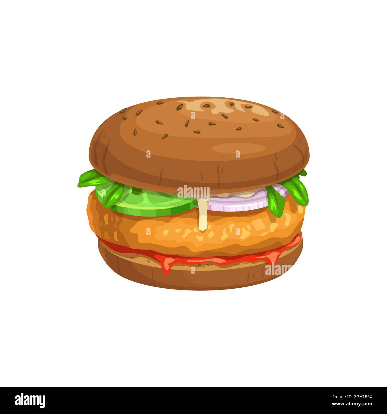 Chicken burger or chickenburger, fast food vector menu icon, sandwich ...