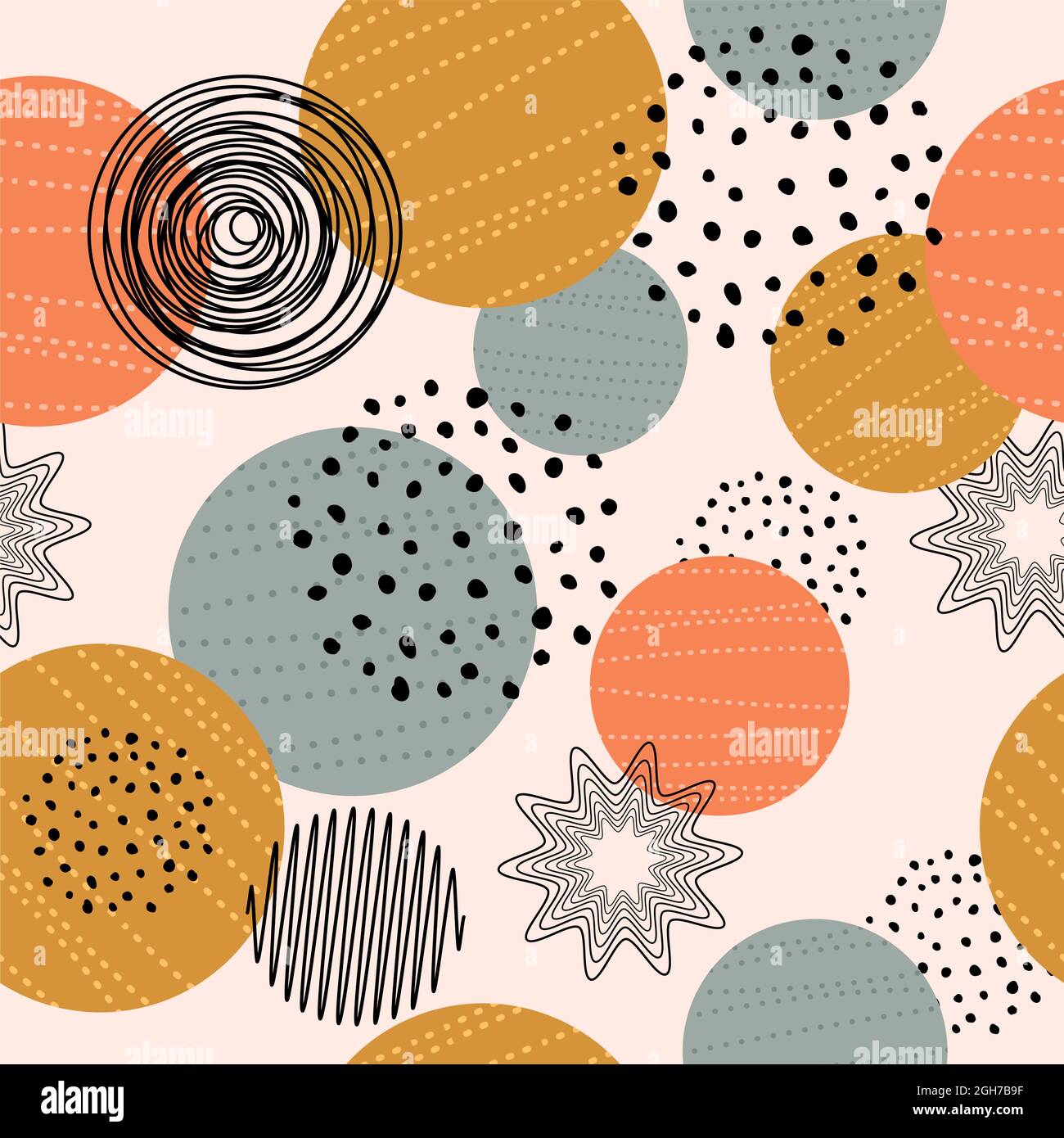 Vector Seamless Background Pattern With Abstract Geometric Elements Circles Dots And Thin Line