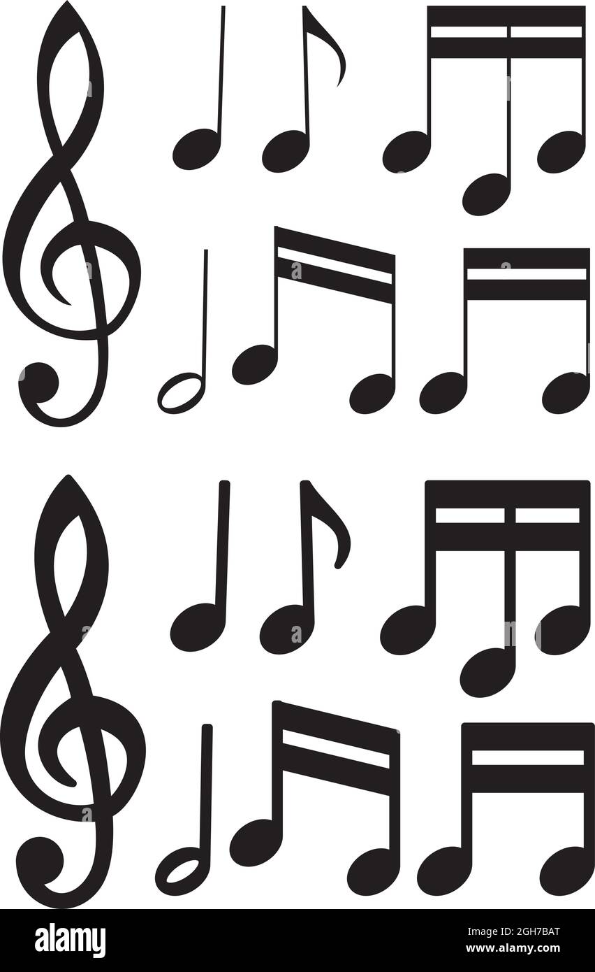 vector set of black and white music notes. abstract illustration of ...