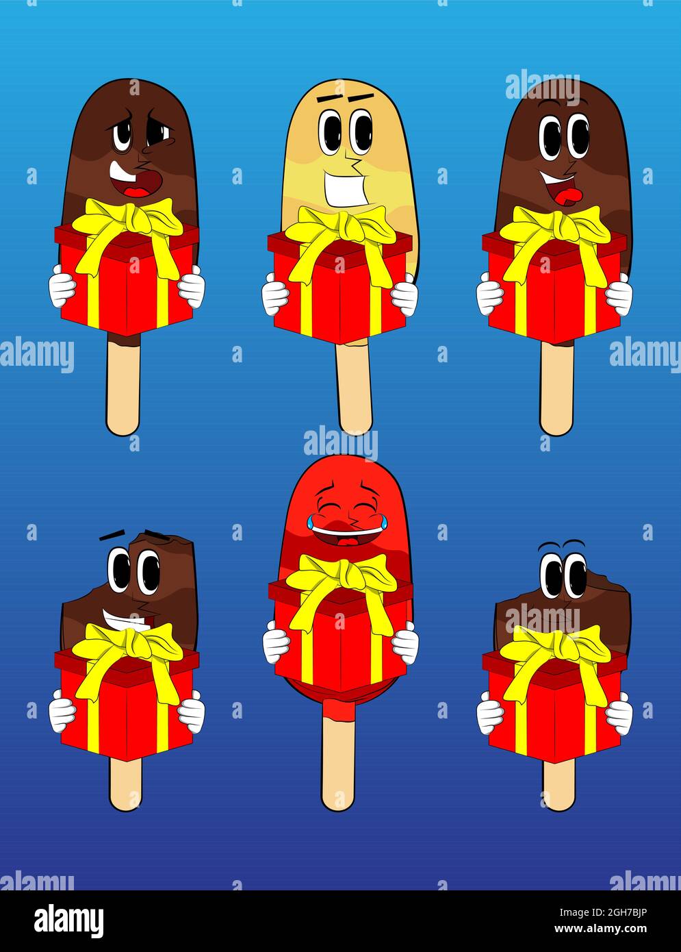 Ice Cream holding big gift box. Summer refreshment, sweet food as a ...
