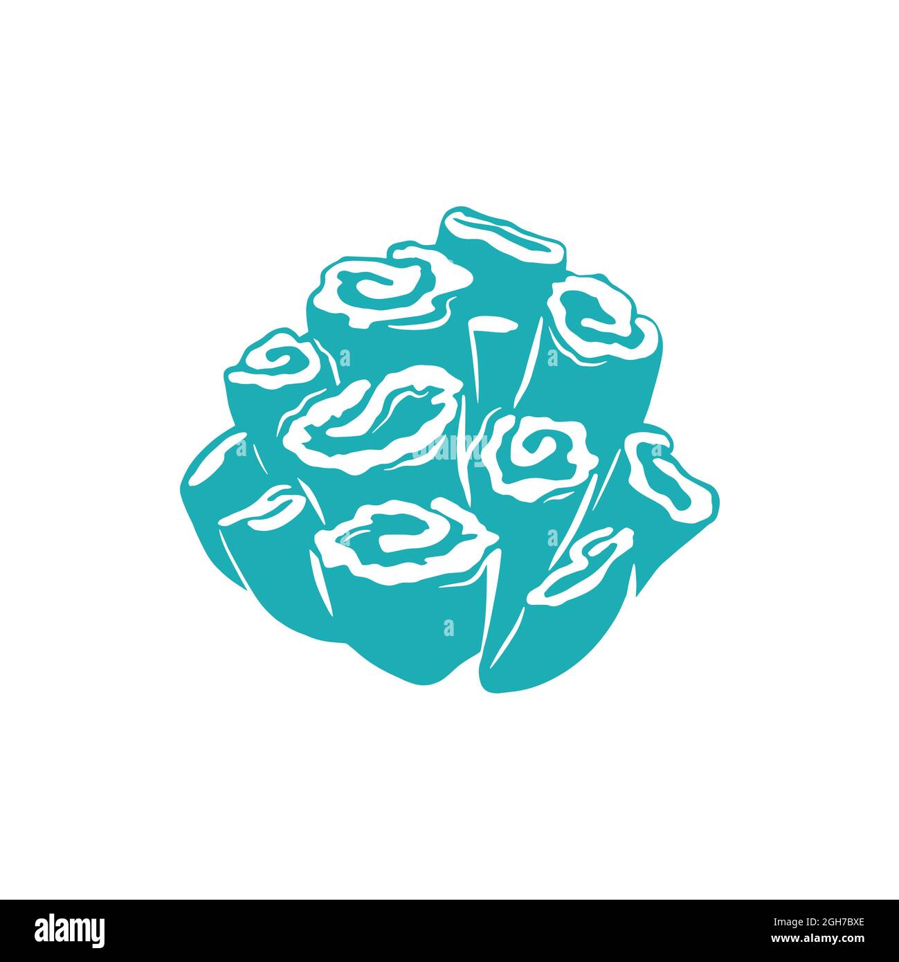 Hard mushroom coral isolated blue Button zoanthids icon. Vector blue ...