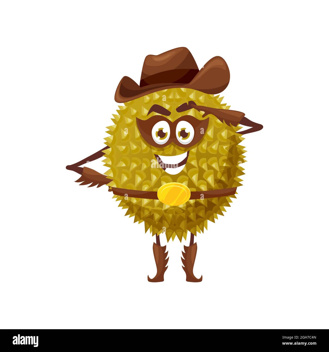 Durian fruit superhero cartoon character, vector tropical fruit in ...