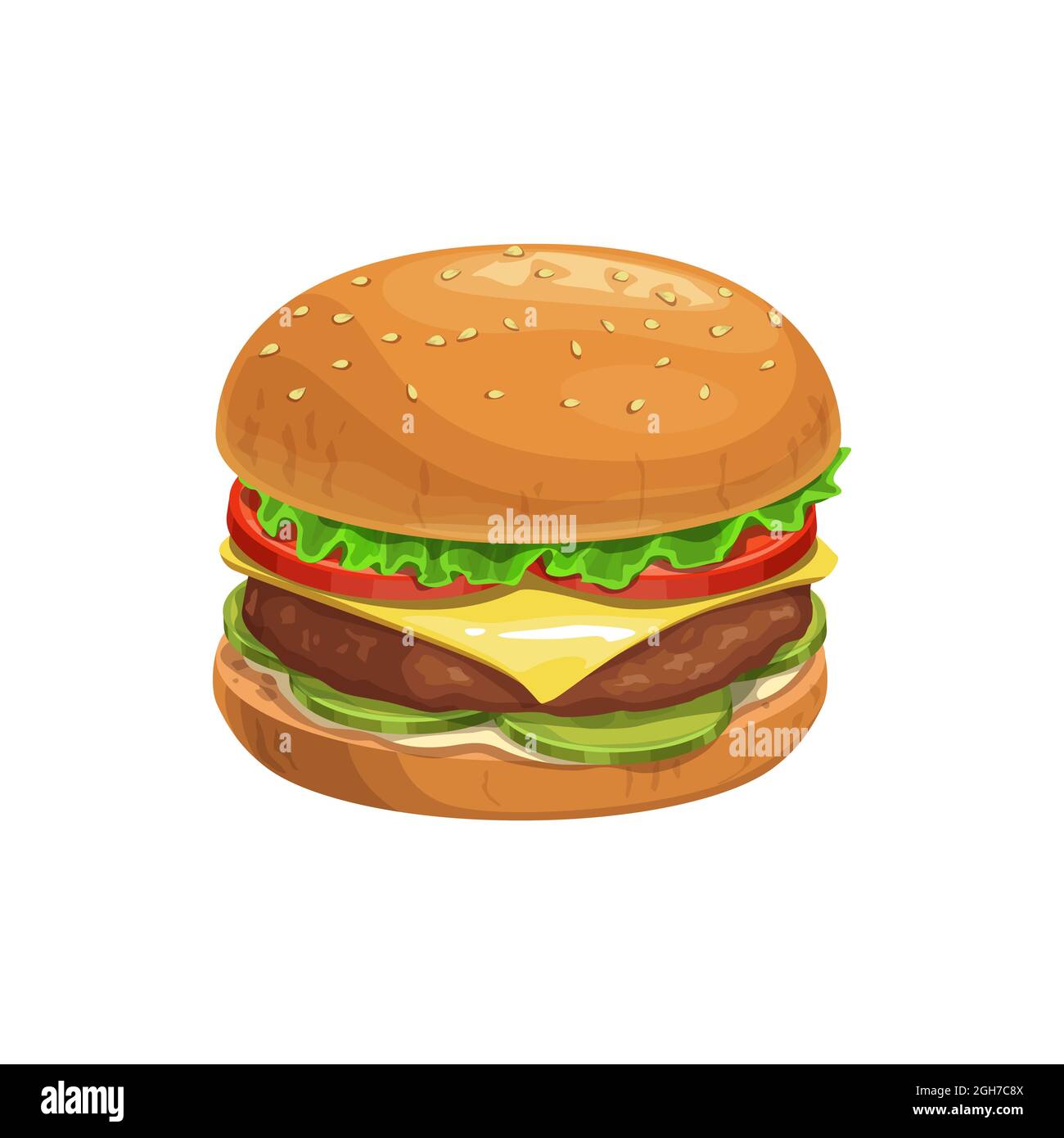 Cheeseburger burger, fast food sandwich menu vector isolated icon ...
