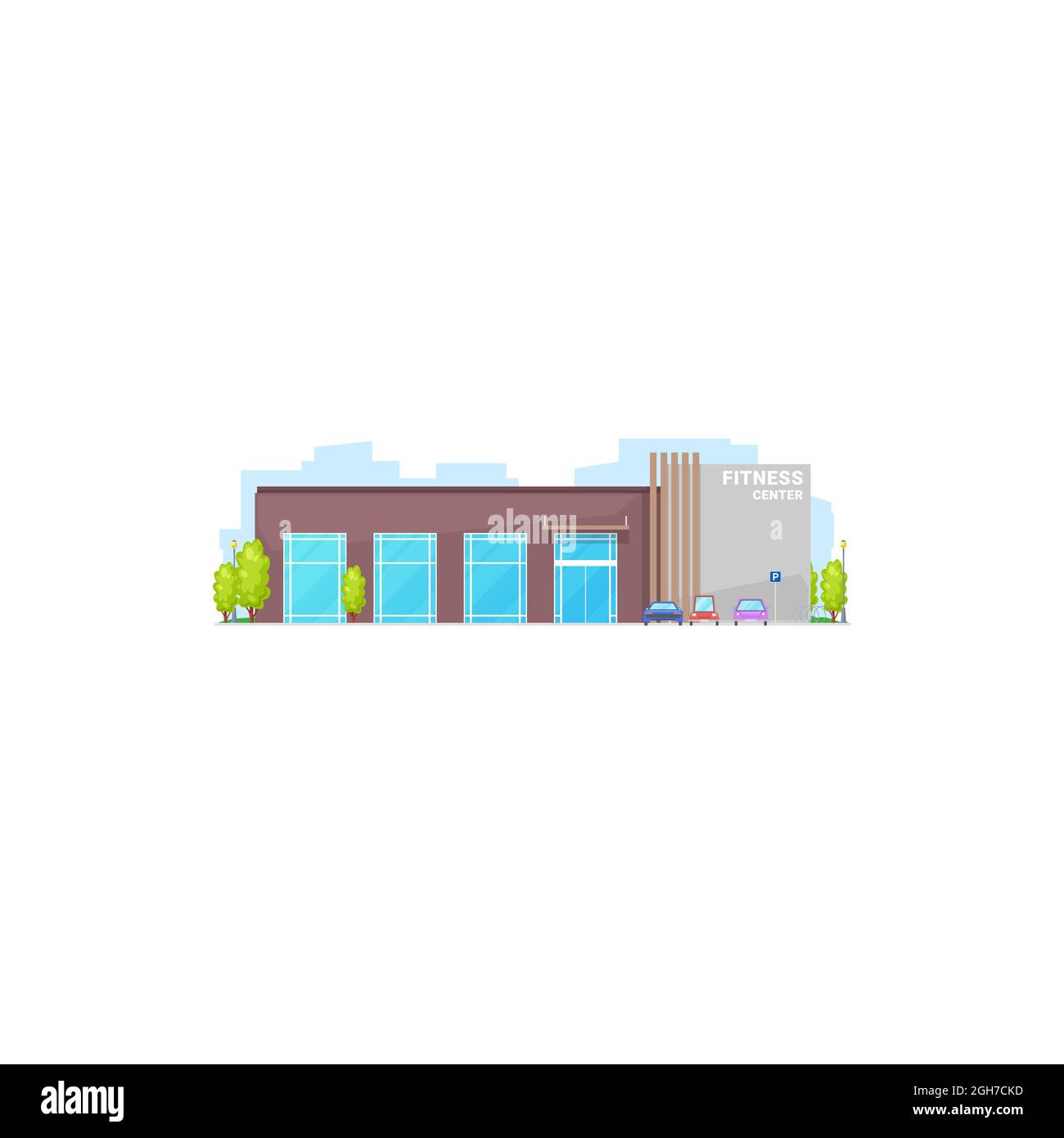 Sport gym isolated city architecture building front view facade. Vector ...