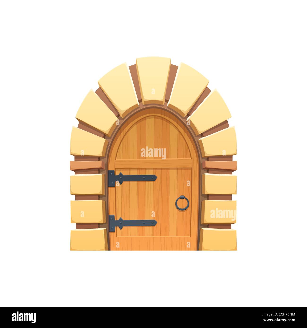 Cartoon door or gates vector icon, wooden and stone medieval or ...