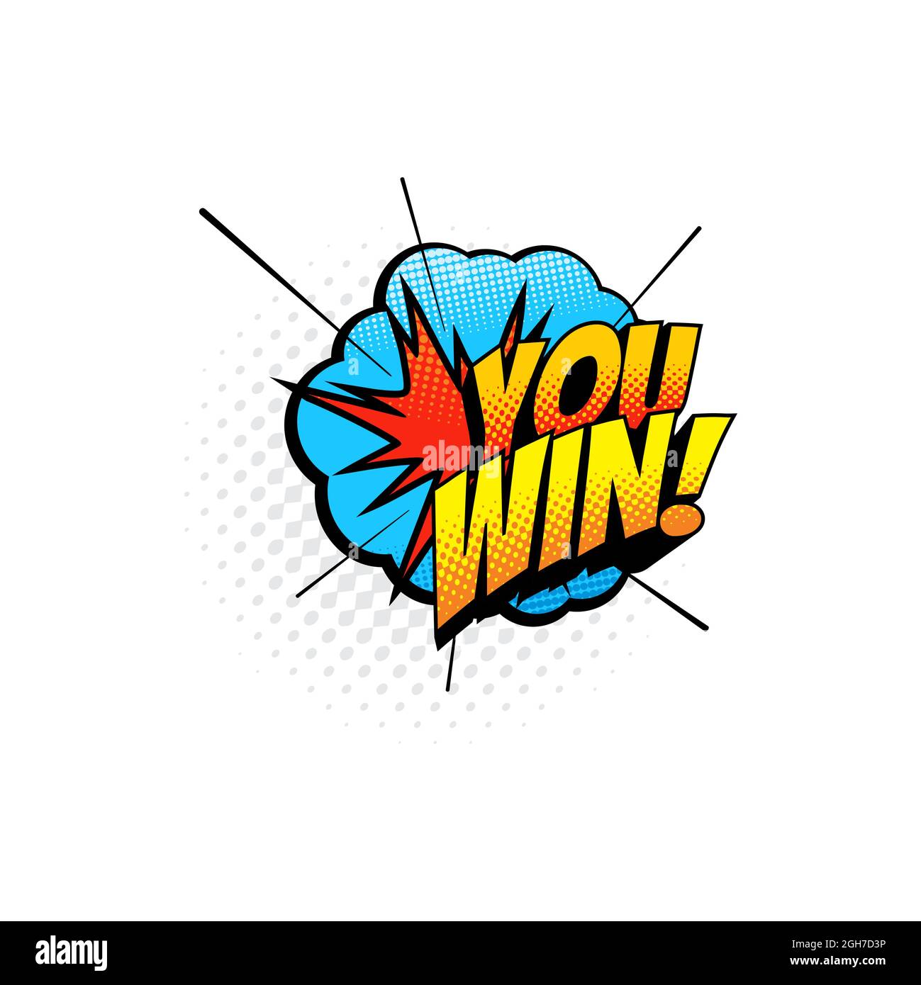 You win successful greetings pop art comic halftone label with burst ...