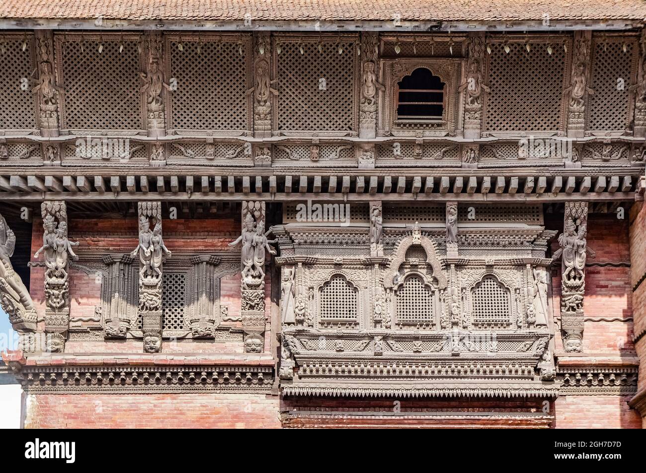 Detail of the wooden lattice windows of Basantapur Bhawan tower in ...