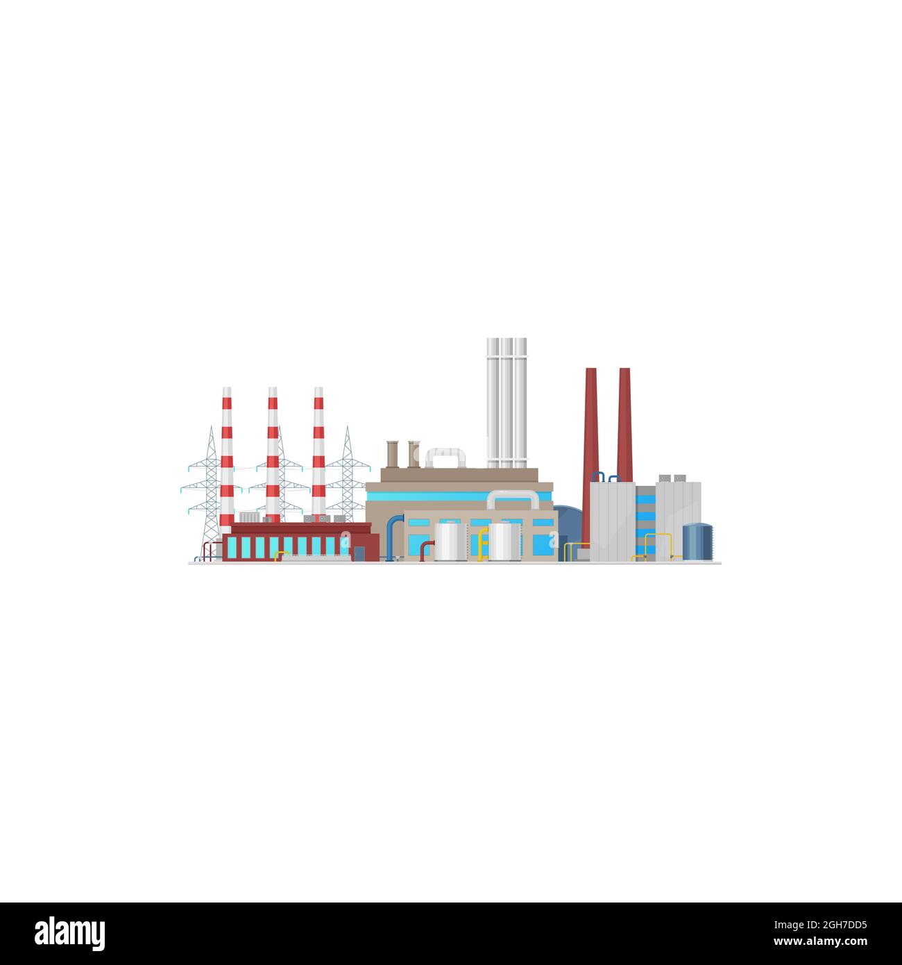 Plant, energy and power factory industry, vector electric station ...