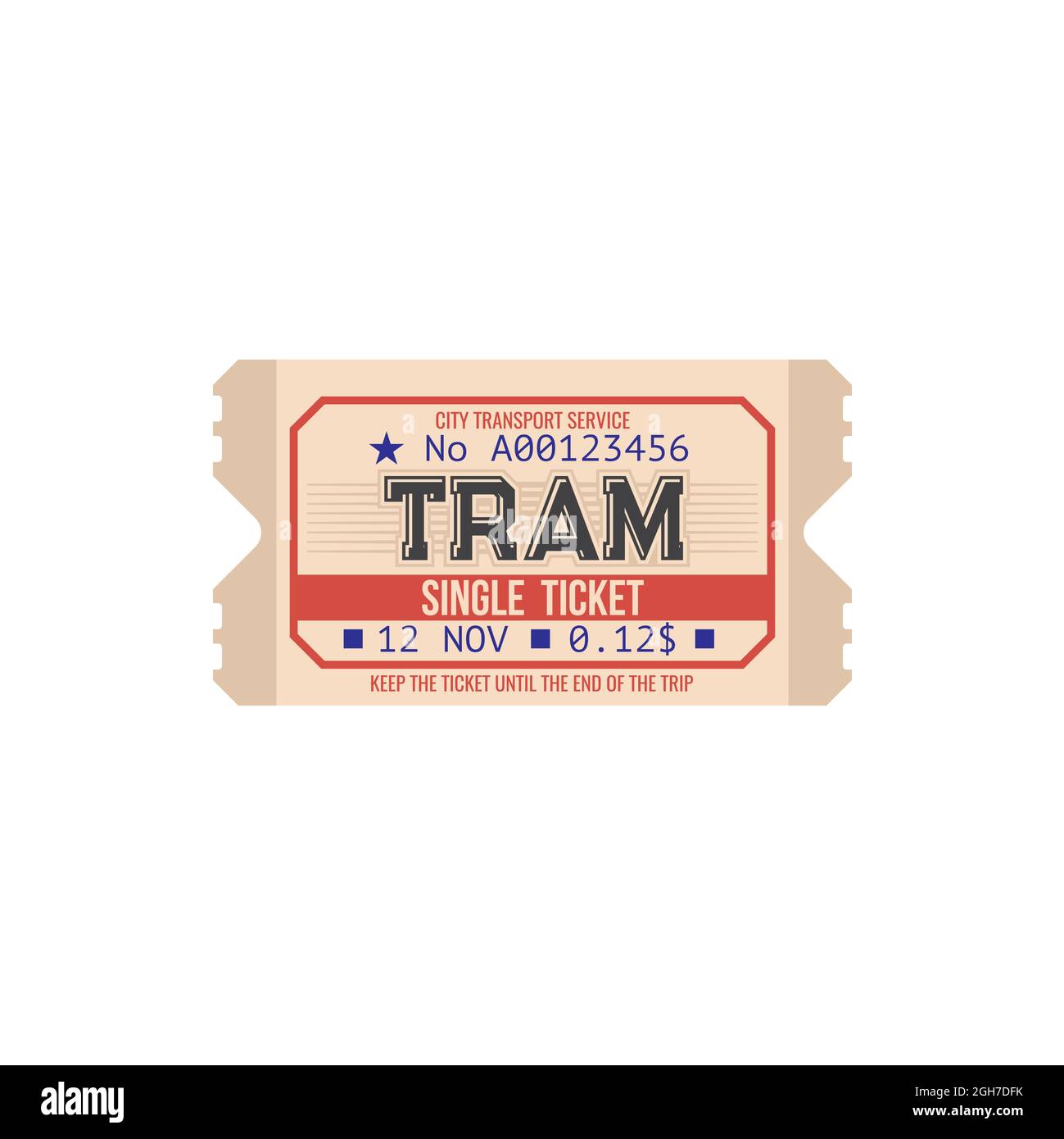 Vintage tram ticket isolated template. Vector city transportation retro ...