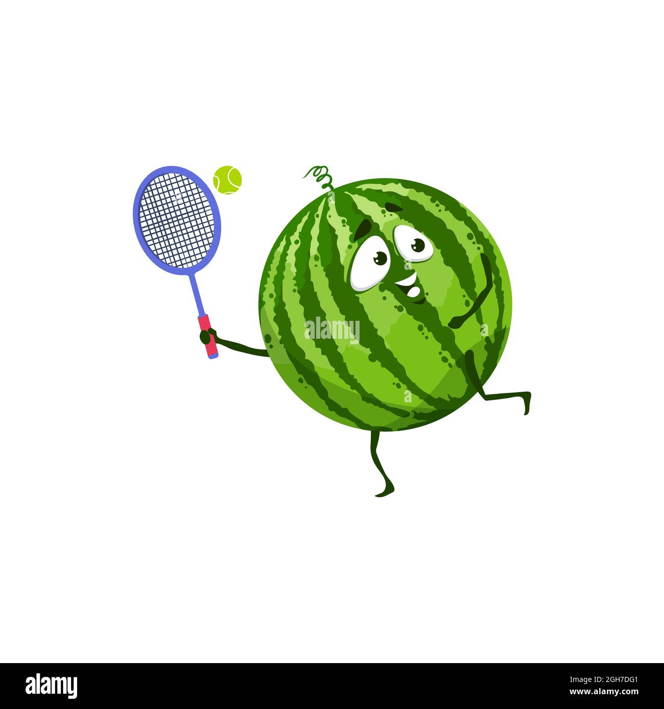 Cartoon watermelon fruit playing tennis vector icon, funny sportsman ...