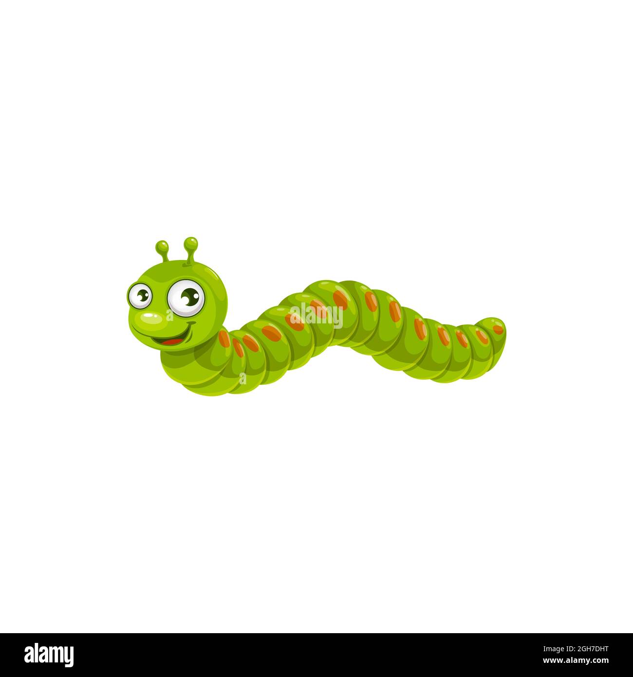 Cartoon caterpillar vector icon, green insect with cute smiling face ...