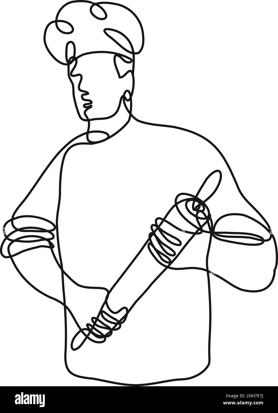 Continuous line drawing illustration of a baker chef or cook holding a ...