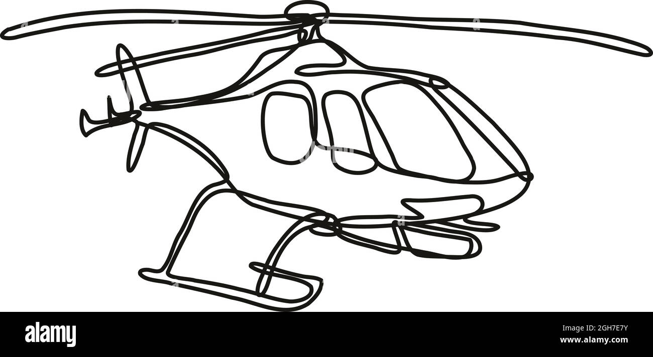 Continuous line drawing illustration of a of a helicopter in full ...