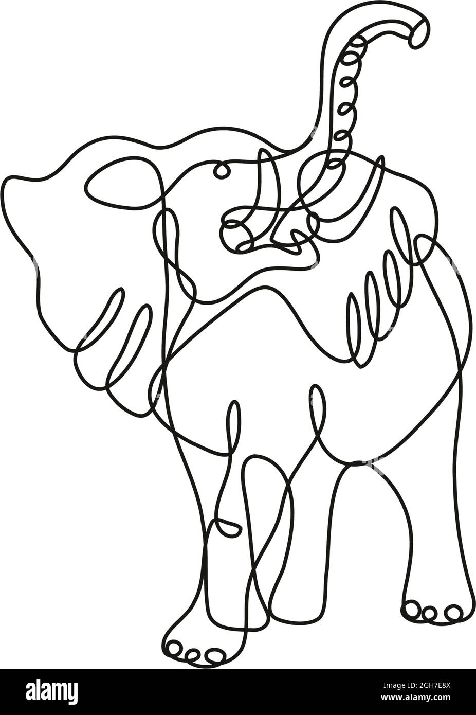 Continuous line drawing illustration of an African elephant charging ...
