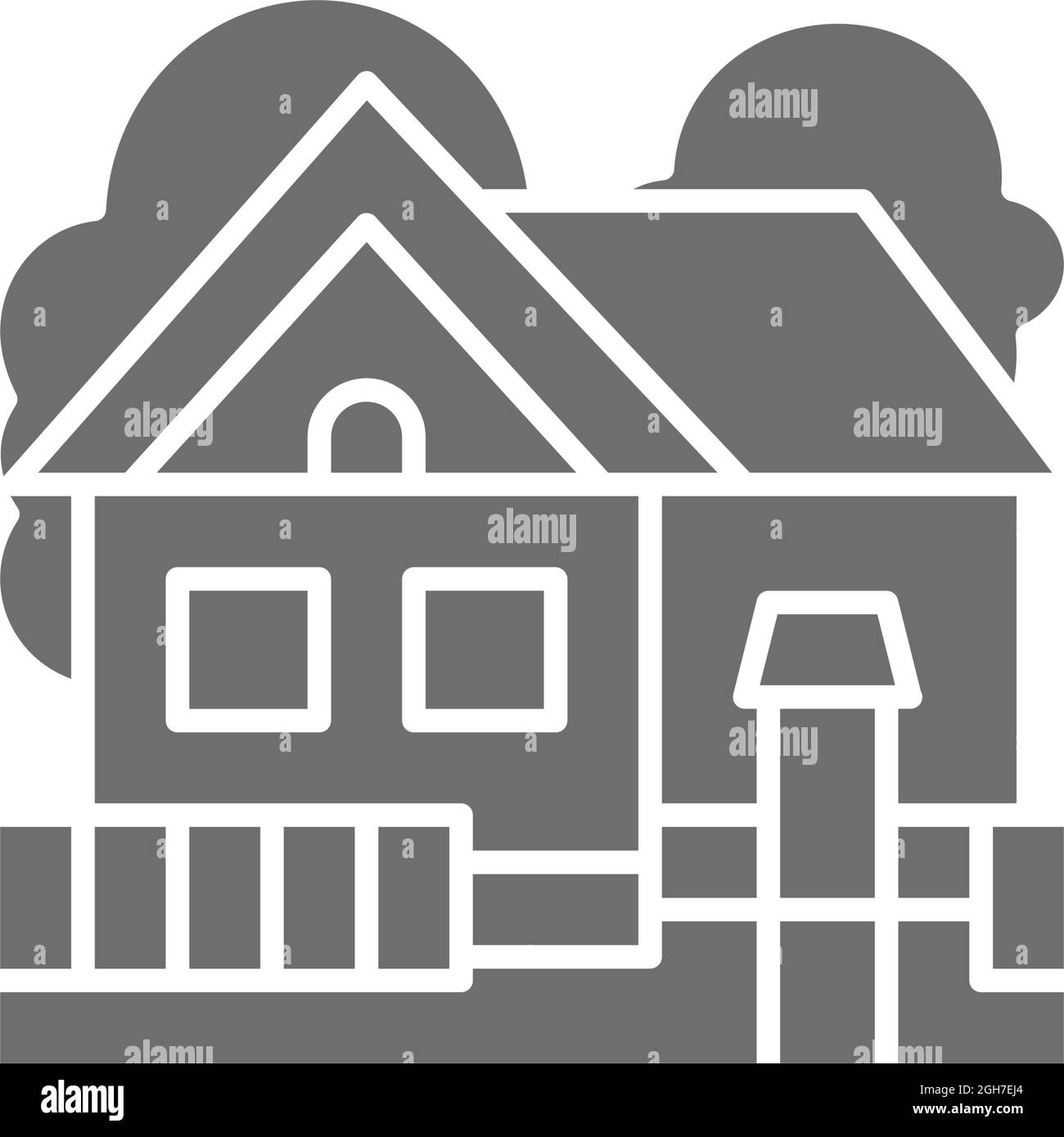 Vector country house, cottage landscape grey icon Stock Vector Image ...