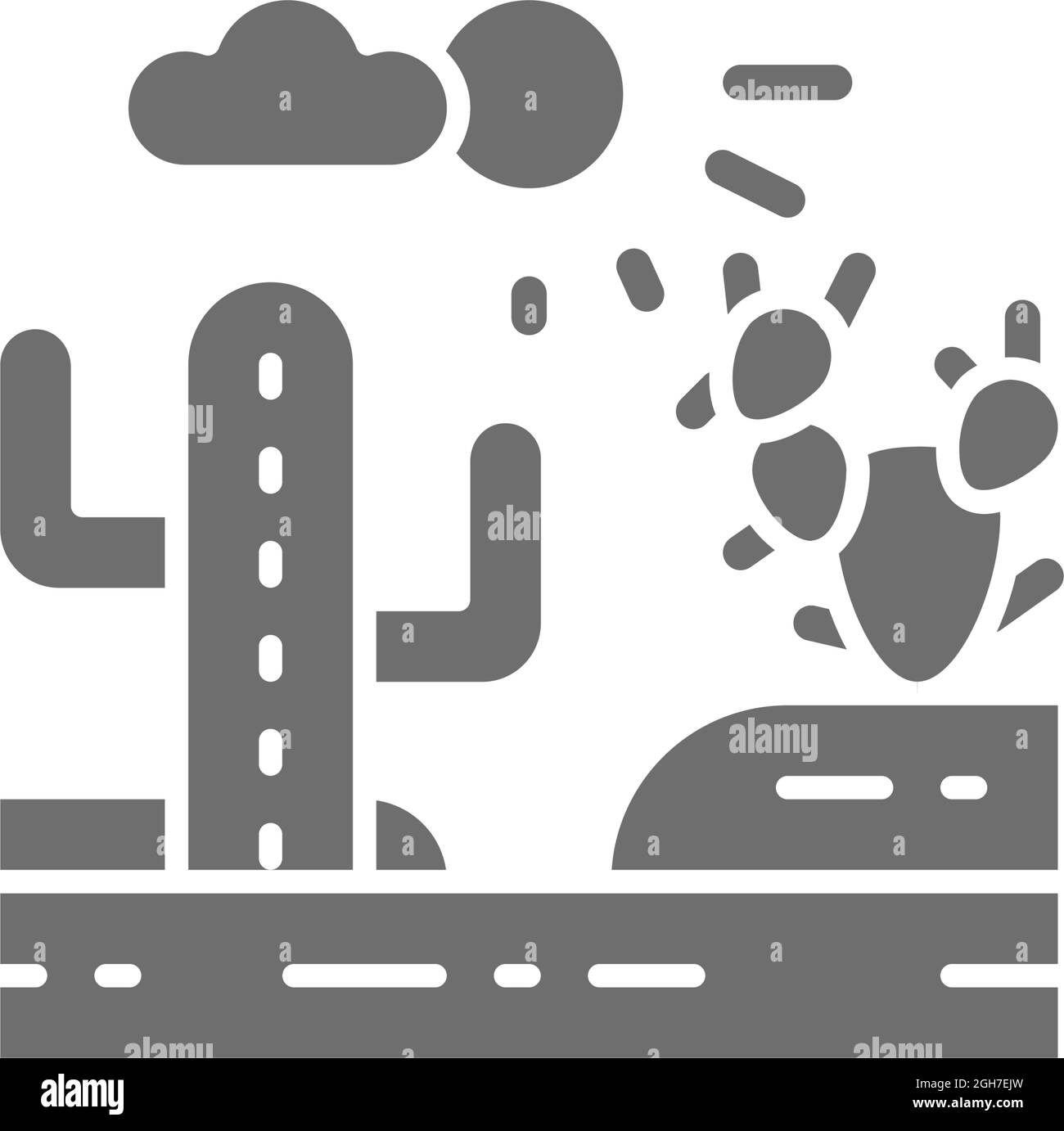 Country landscape, desert grey icon. Isolated on white background Stock ...