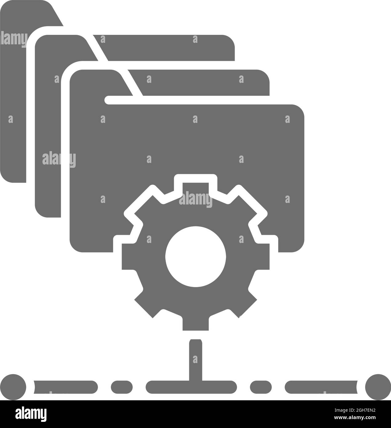 Folders with gear, project management, file setting grey icon Stock ...