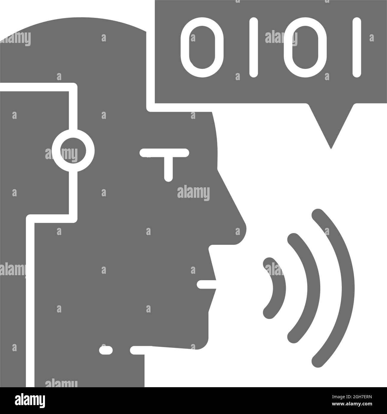 Artificial intelligence, robot with sound waves, chatbot grey icon ...