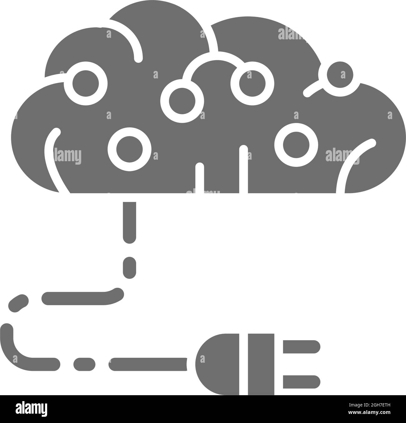Connected brain to circuit board, artificial intelligence grey icon ...