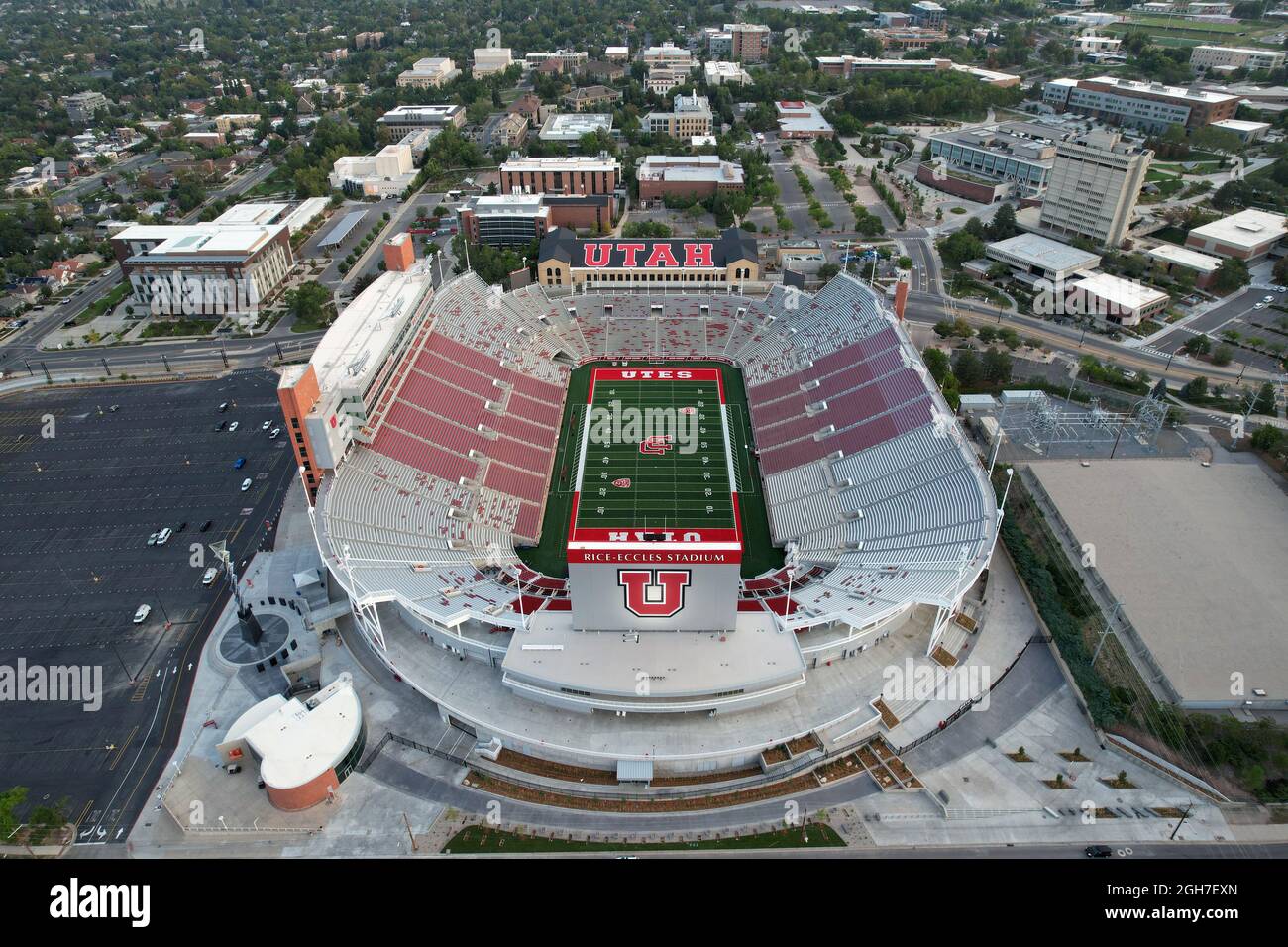 An aerial view of Rice-Eccles Stadium on the campus of the University ...