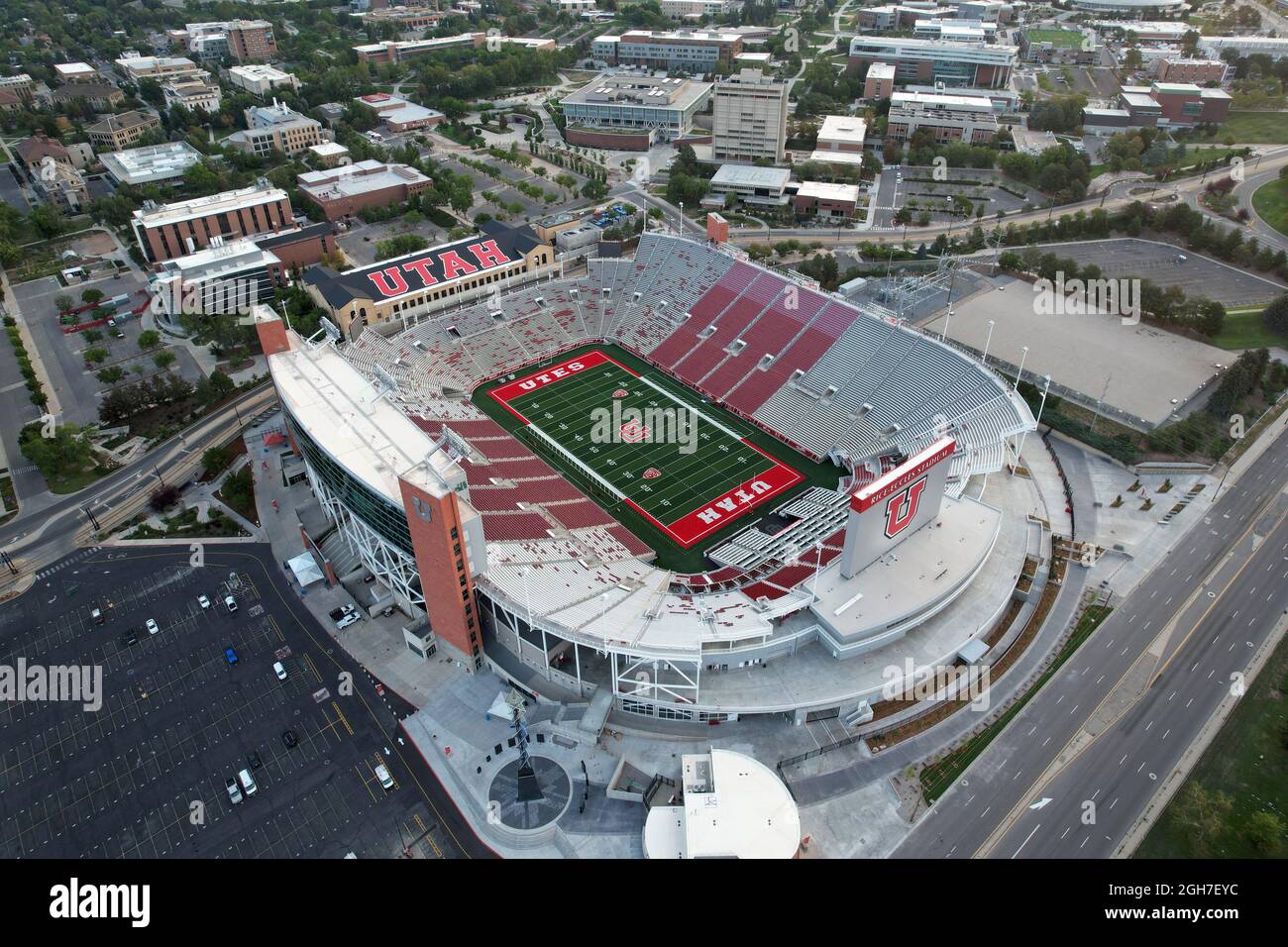 An aerial view of Rice-Eccles Stadium on the campus of the University ...