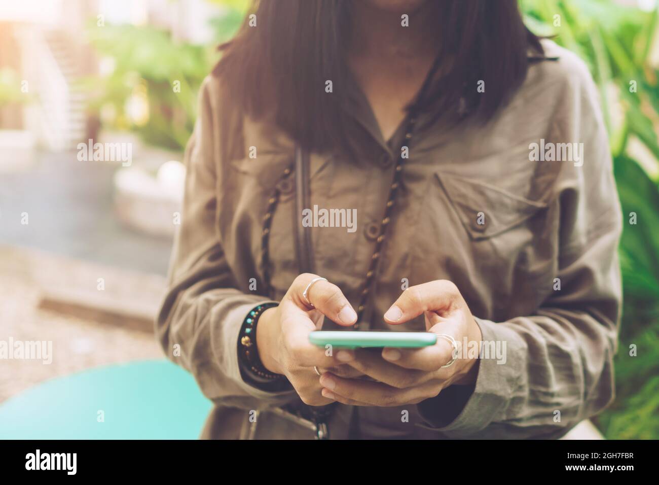 Woman hand using smartphone to do work business, social network ...