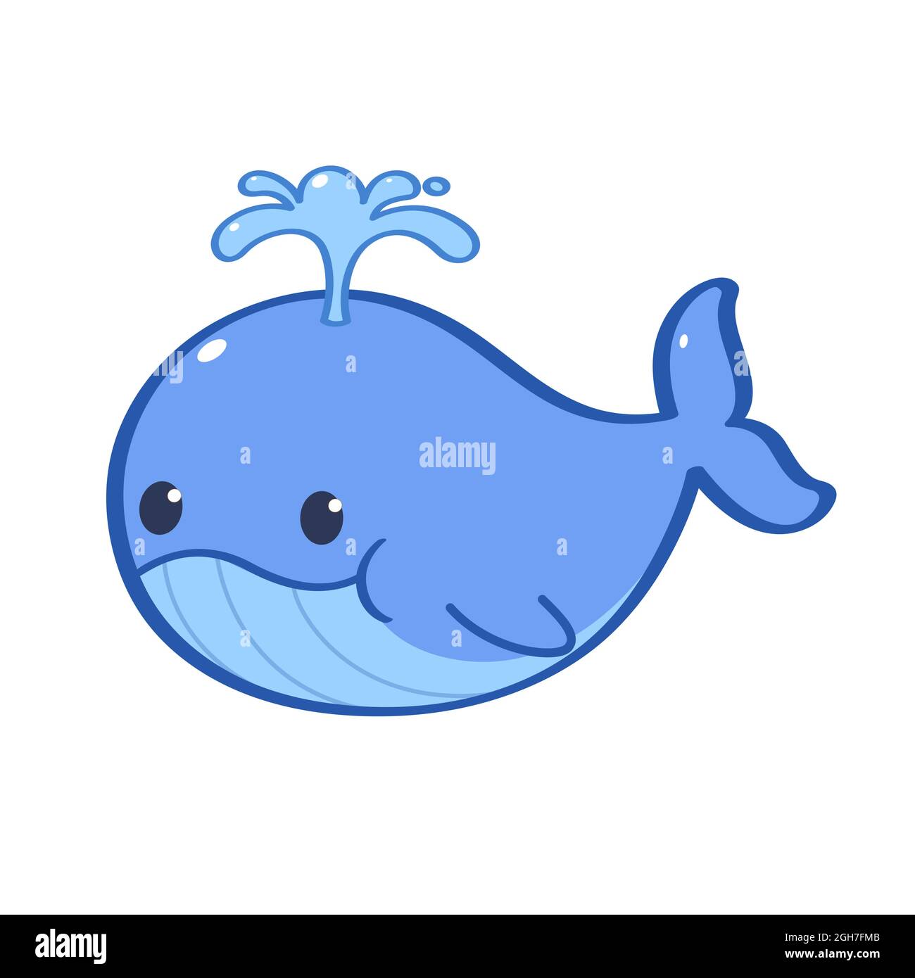 Animal character. A blue whale pumping the water on his head. Vector ...
