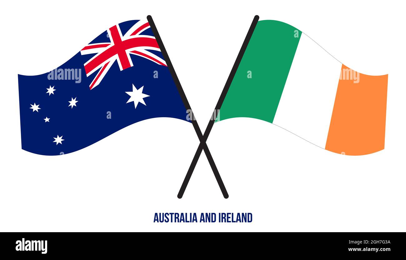 Australia and Ireland Flags Crossed And Waving Flat Style. Official ...