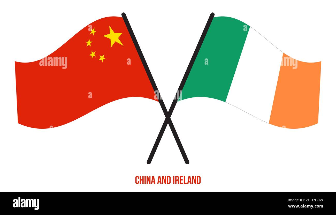 China and Ireland Flags Crossed And Waving Flat Style. Official ...
