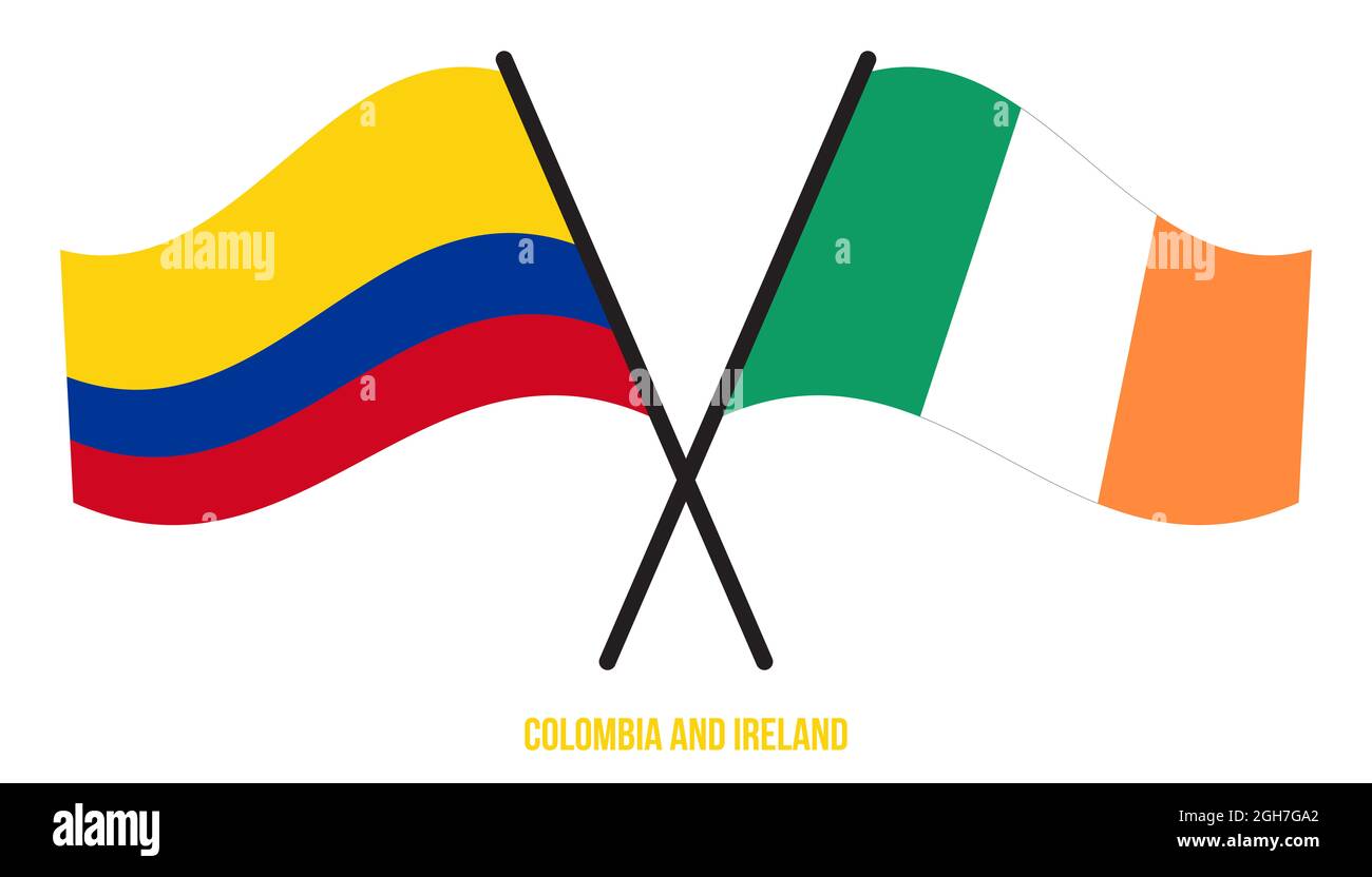 Colombia and Ireland Flags Crossed And Waving Flat Style. Official ...