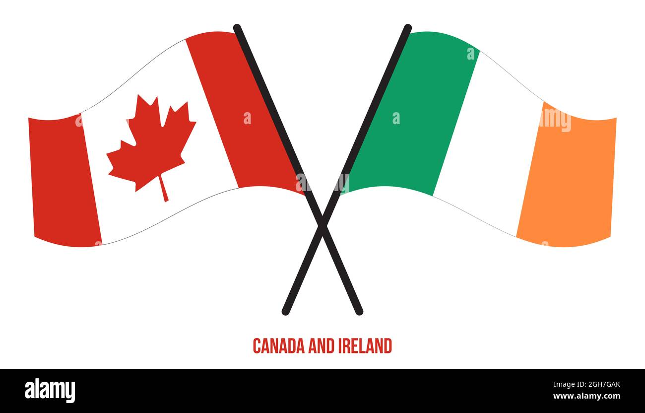 Canada and Ireland Flags Crossed And Waving Flat Style. Official ...