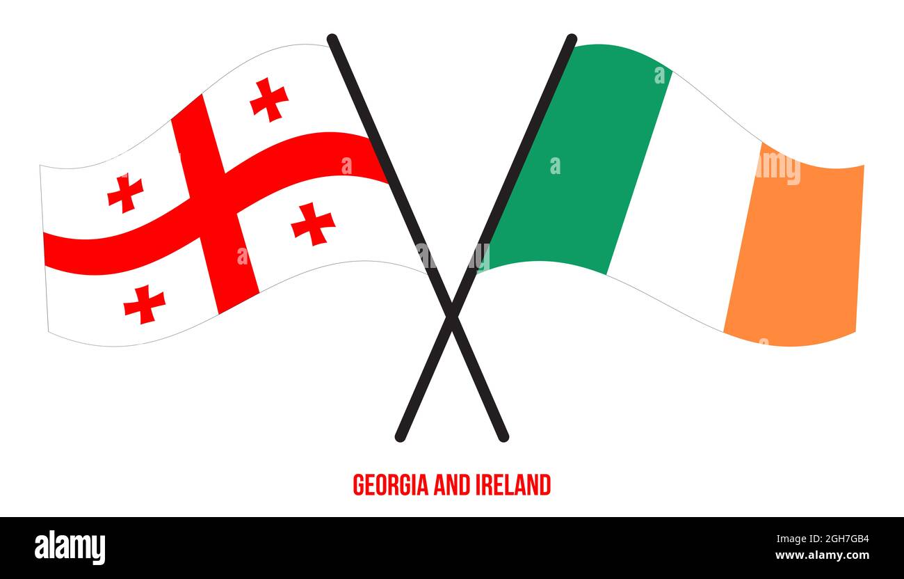 Georgia and Ireland Flags Crossed And Waving Flat Style. Official ...