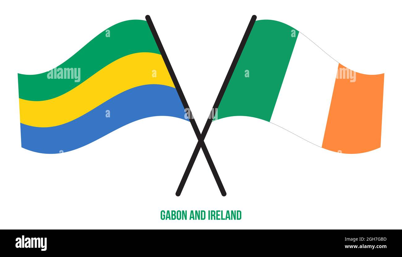 Gabon and Ireland Flags Crossed And Waving Flat Style. Official ...