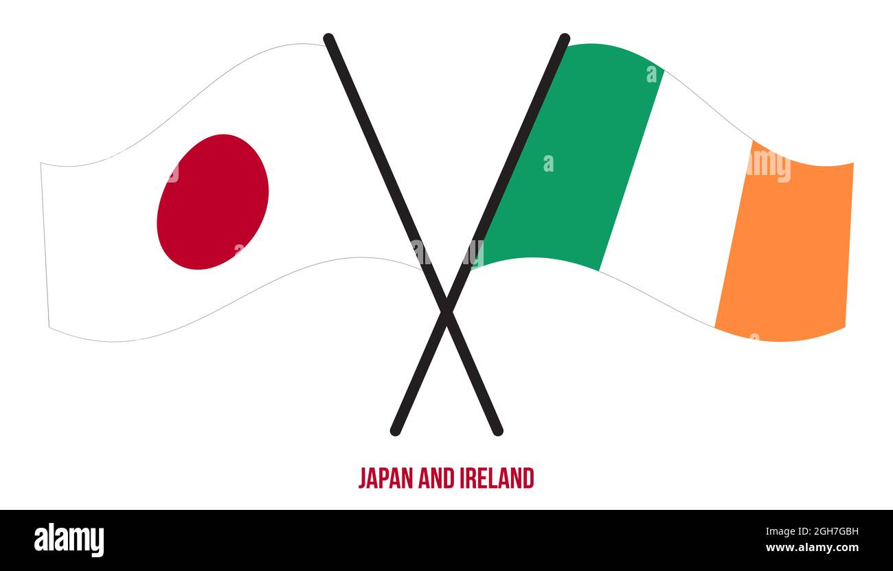 Japan and Ireland Flags Crossed And Waving Flat Style. Official ...