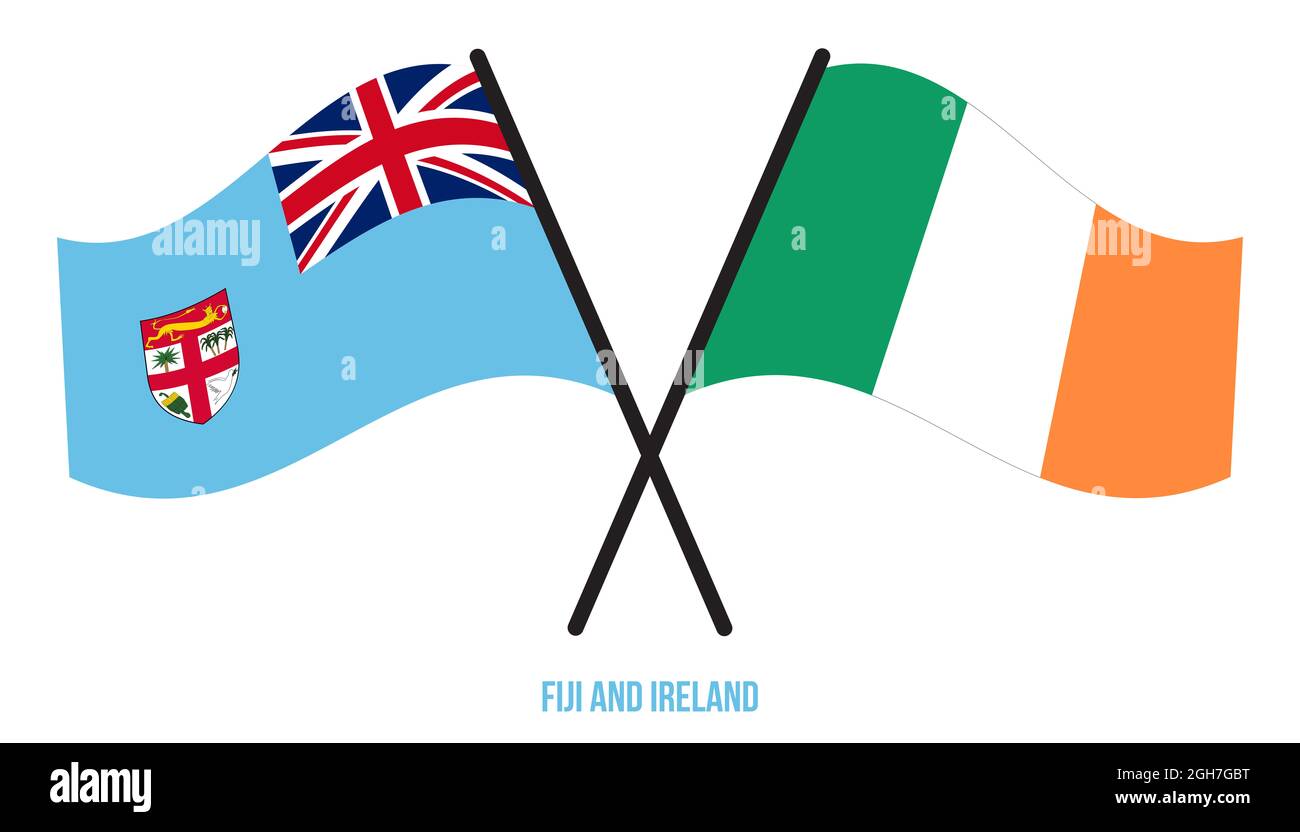 Fiji and Ireland Flags Crossed And Waving Flat Style. Official ...
