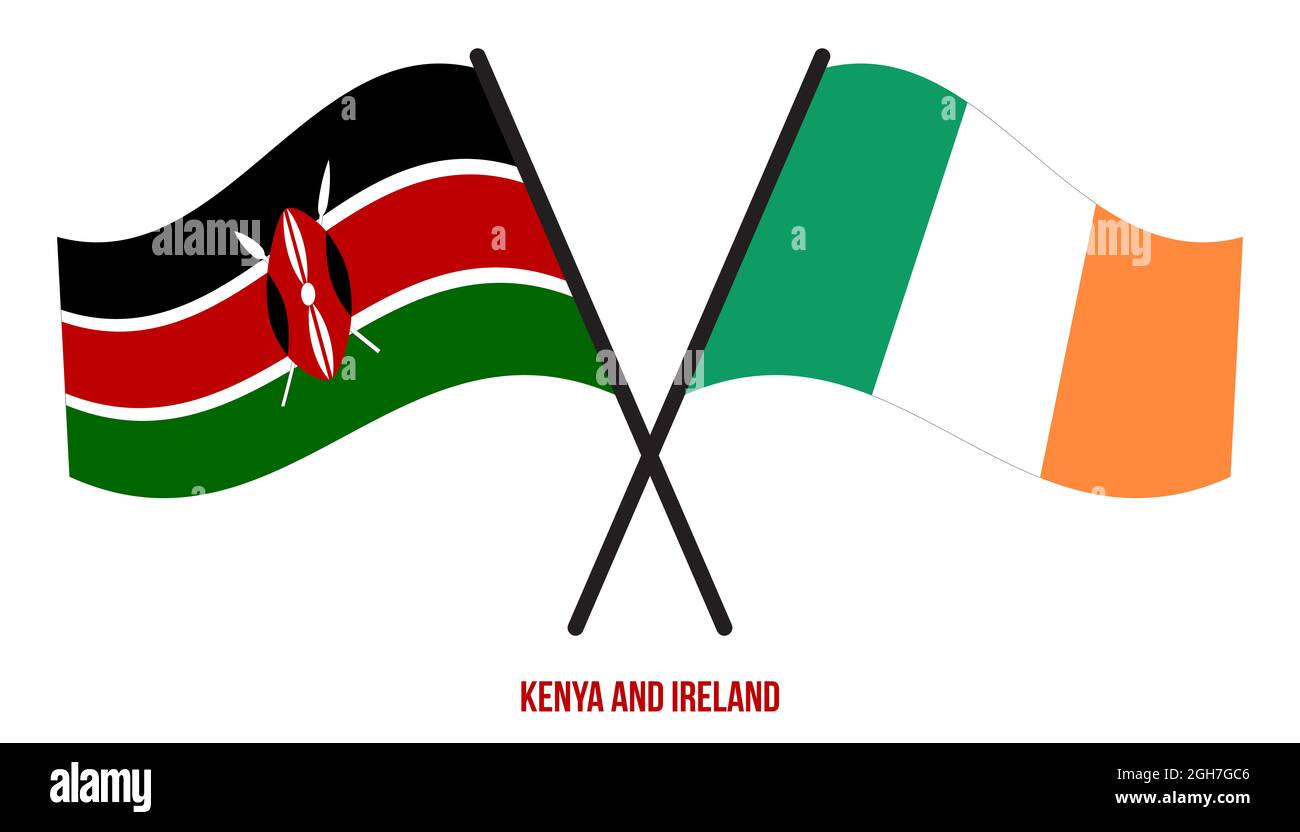 Kenya and Ireland Flags Crossed And Waving Flat Style. Official ...