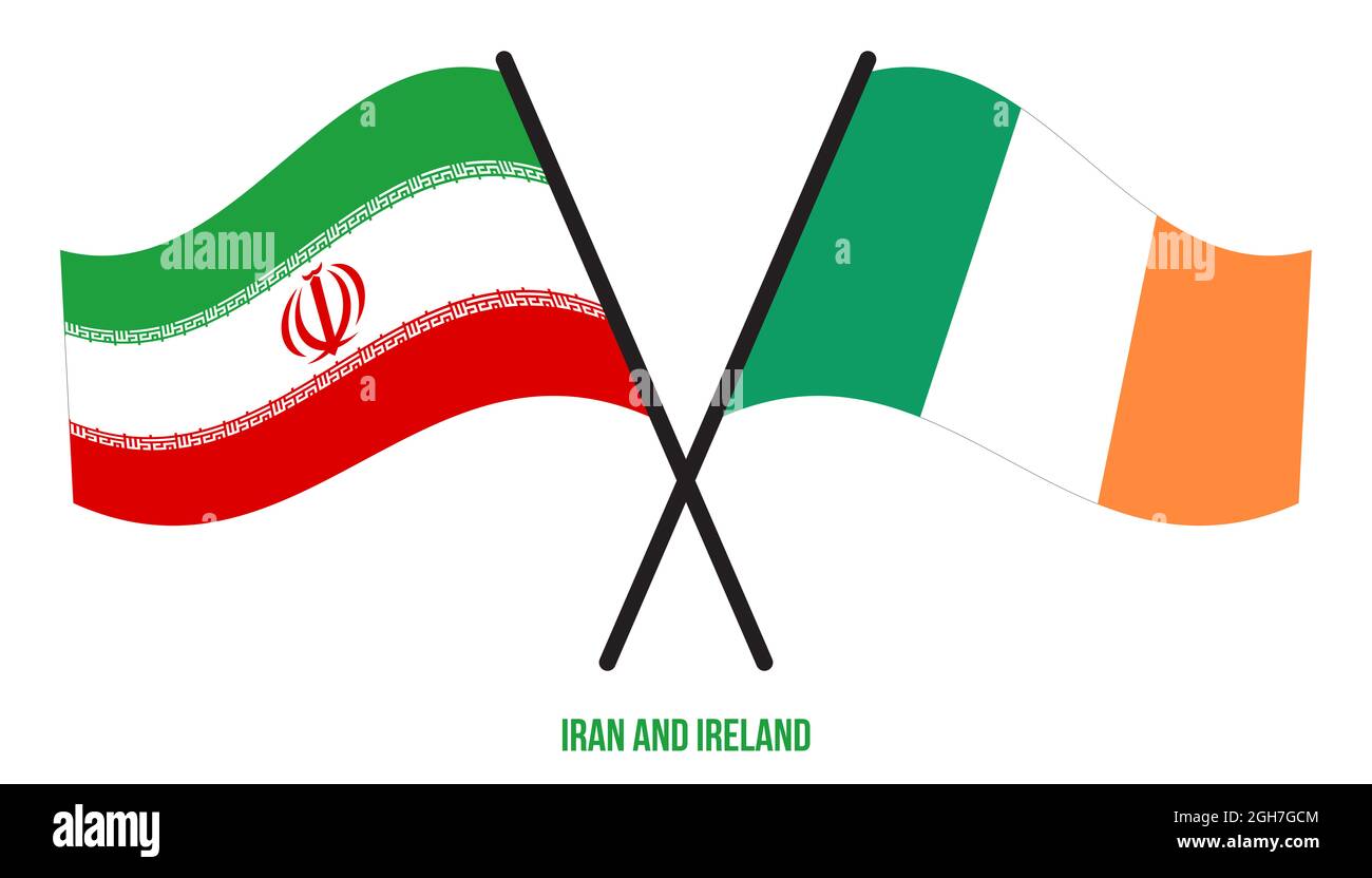 Iran and Ireland Flags Crossed And Waving Flat Style. Official ...