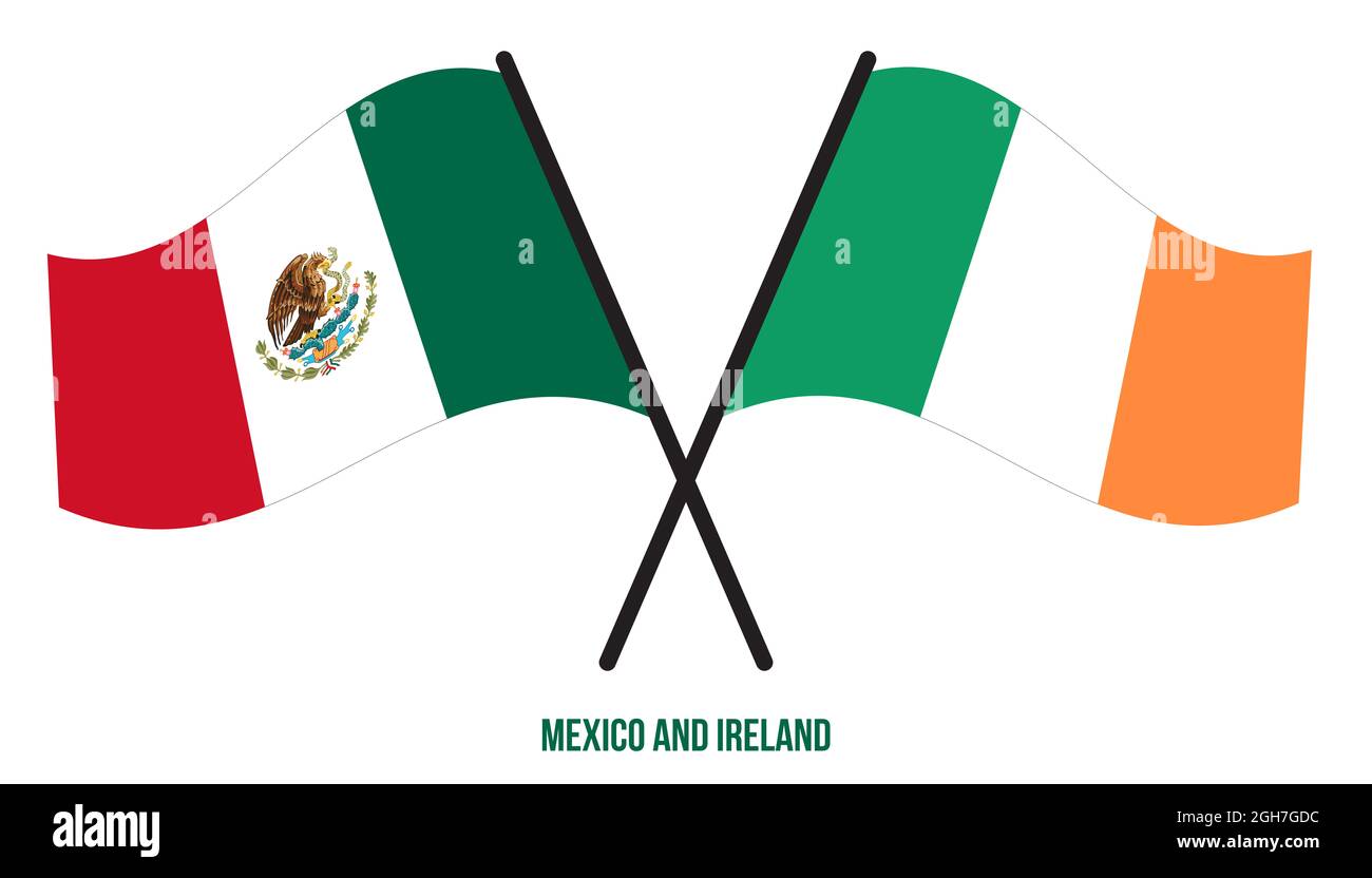 Mexico and Ireland Flags Crossed And Waving Flat Style. Official ...