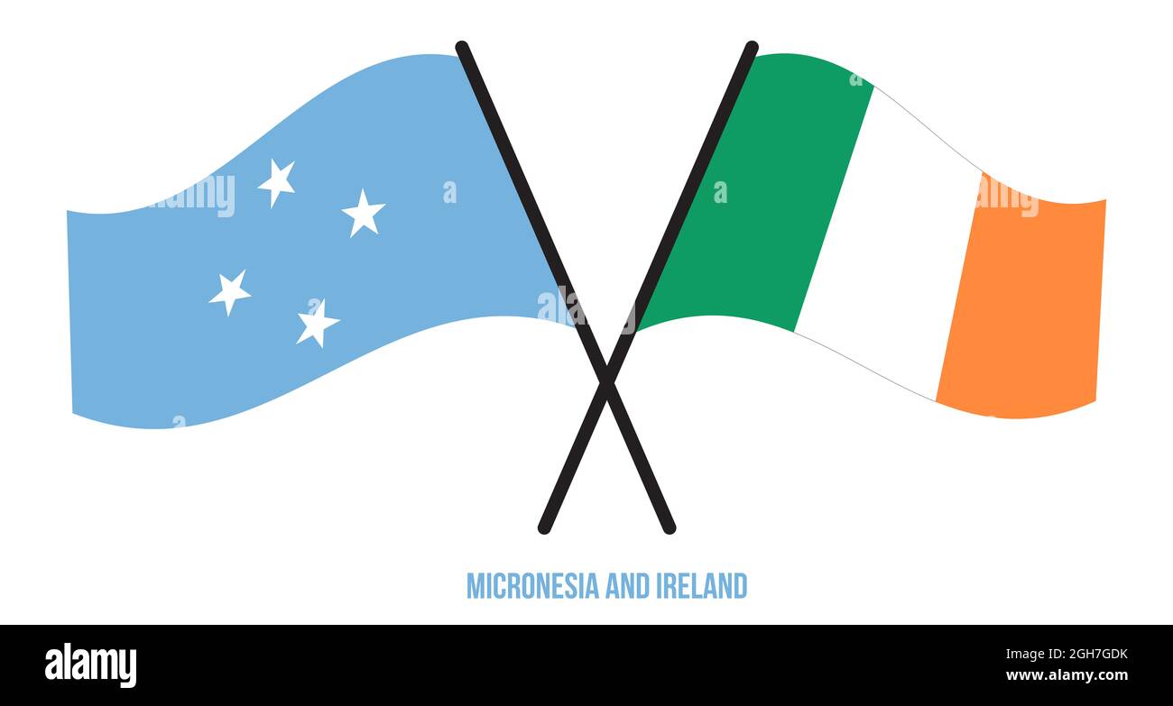 Micronesia and Ireland Flags Crossed And Waving Flat Style. Official ...