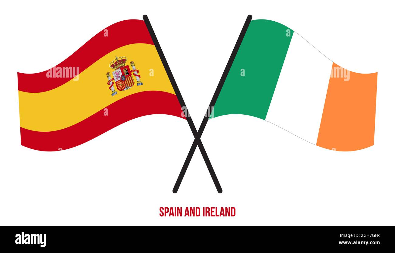 Spain and Ireland Flags Crossed And Waving Flat Style. Official ...