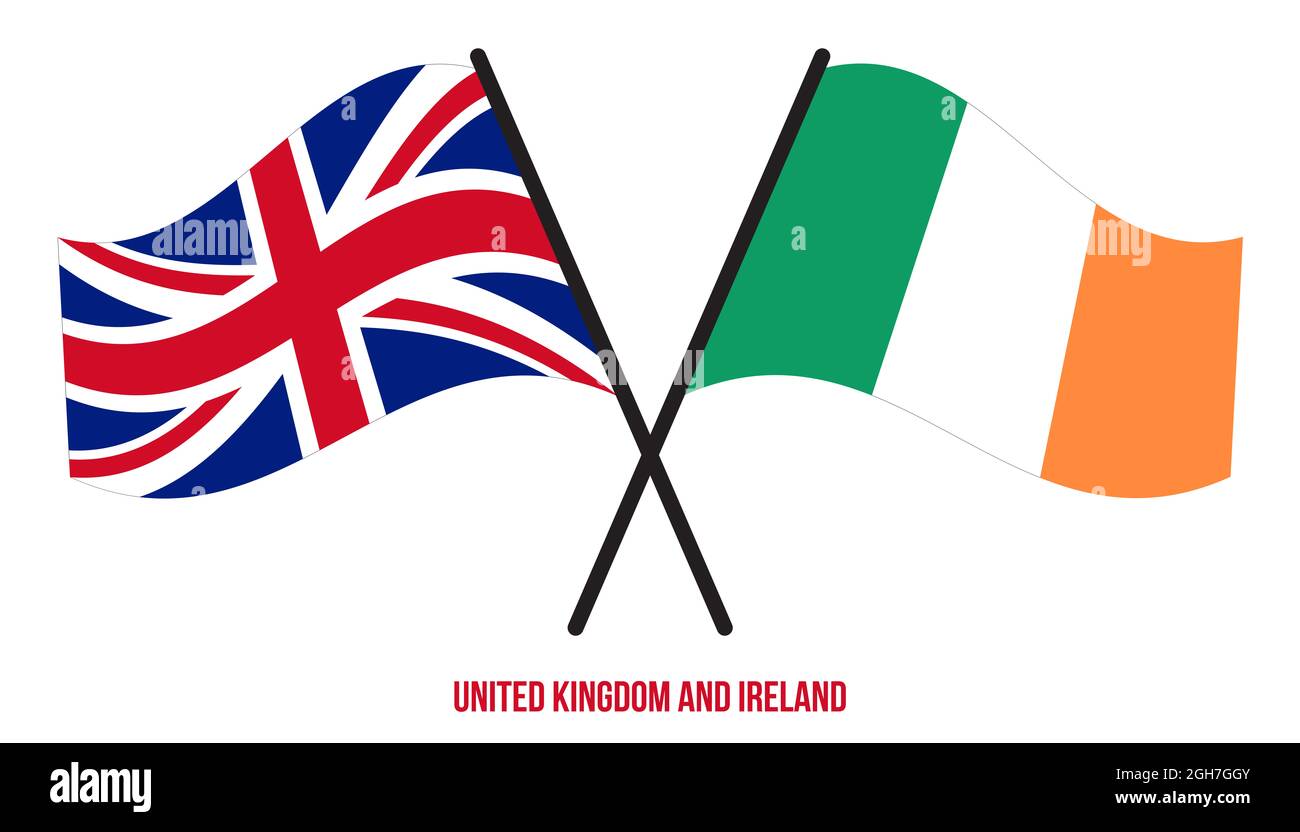 United Kingdom and Ireland Flags Crossed And Waving Flat Style ...